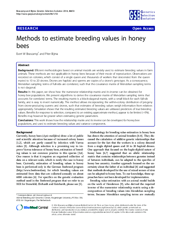 (PDF) Methods to estimate breeding values in honey bees