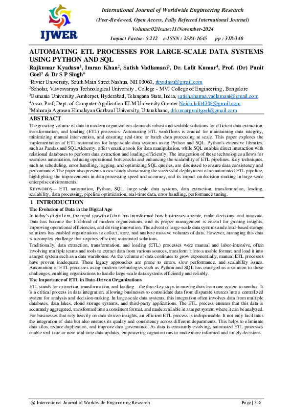 Pdf Automating Etl Processes For Large Scale Data Systems Using