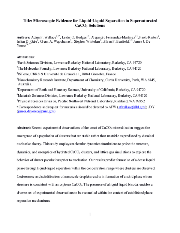 (PDF) Microscopic Evidence for Liquid-Liquid Separation in ...
