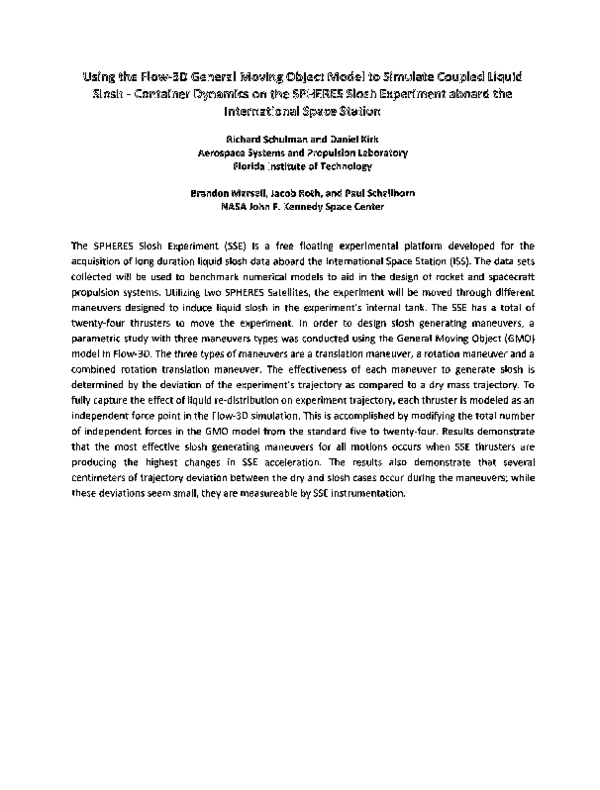 (PDF) Using the Flow-3D General Moving Object Model to Simulate Coupled Liquid Slosh - Container ...