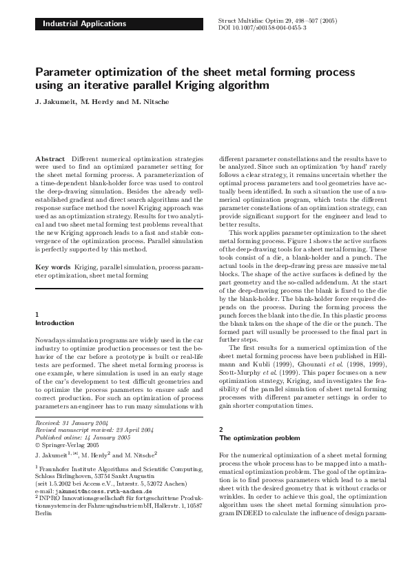 (PDF) Parameter optimization of the sheet metal forming process using an iterative parallel ...