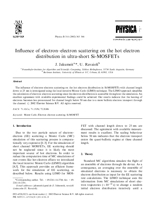 (PDF) Influence of electron–electron scattering on the hot electron distribution in ultra-short ...