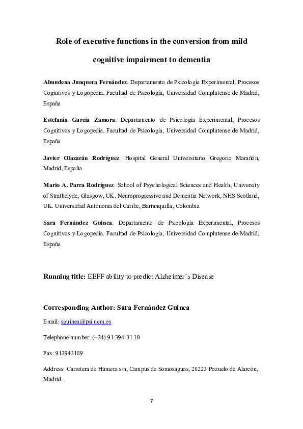 (PDF) Role of Executive Functions in the Conversion from Mild Cognitive ...