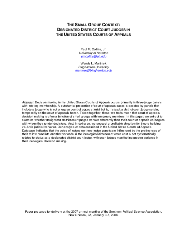 (PDF) The Small Group Context: Designated District Court Judges in the ...