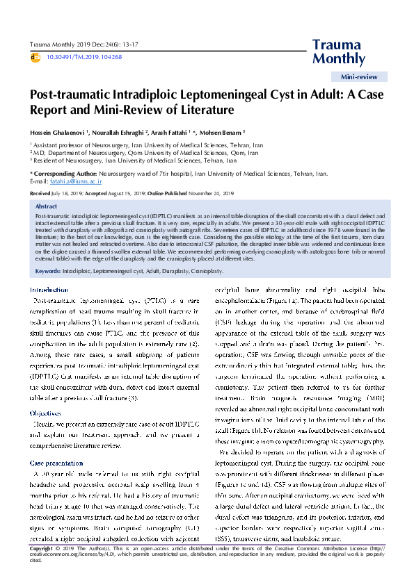 (PDF) Post-traumatic Intradiploic Leptomeningeal Cyst in Adult: A Case ...
