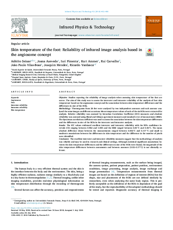 (PDF) Skin temperature of the foot: Reliability of infrared image analysis based in the ...