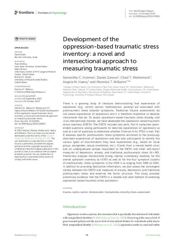 (PDF) Development of the oppression-based traumatic stress inventory: a ...