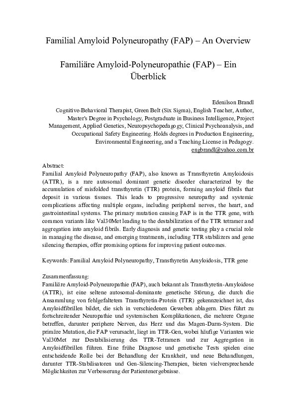 (PDF) Familial Amyloid Polyneuropathy (FAP) - An Overview