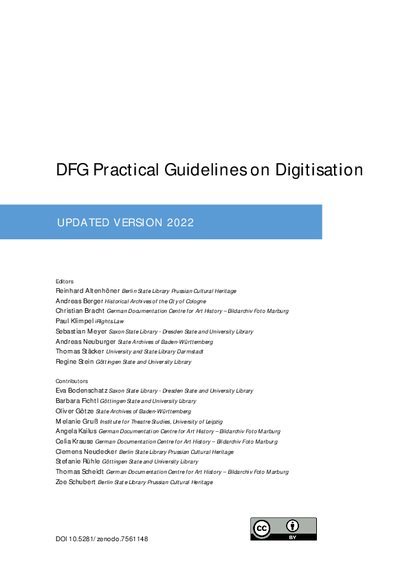 (PDF) DFG Practical Guidelines on Digitisation. Updated version 2022