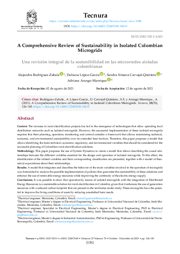 (PDF) A Comprehensive Review of Sustainability in Isolated Colombian Microgrids