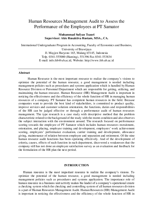 (PDF) Human Resources Management Audit to Assess the Performance of the Employees at PT Samator