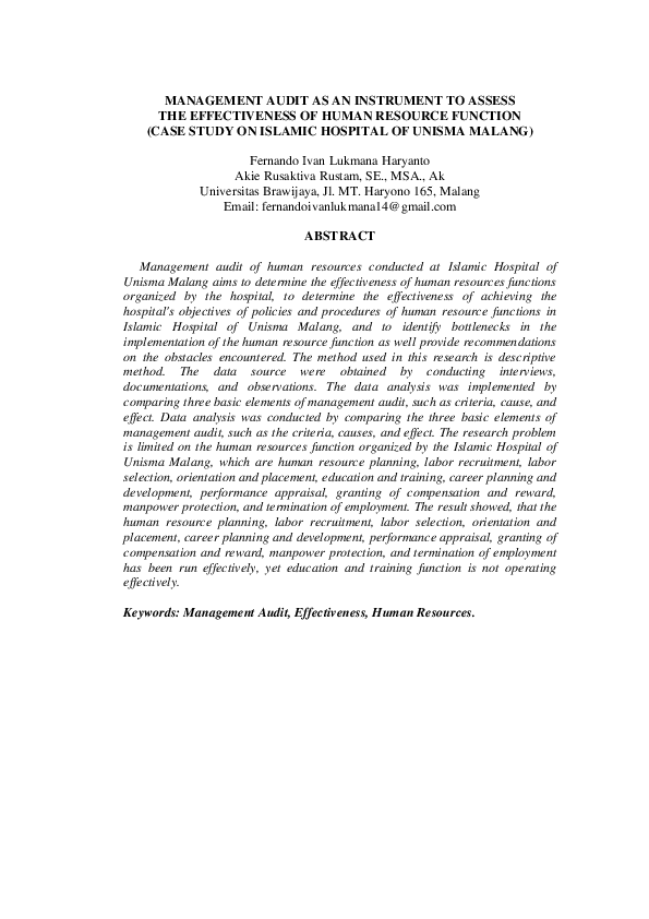 (PDF) Management Audit as an Instrument to Assess the Effectiveness of ...