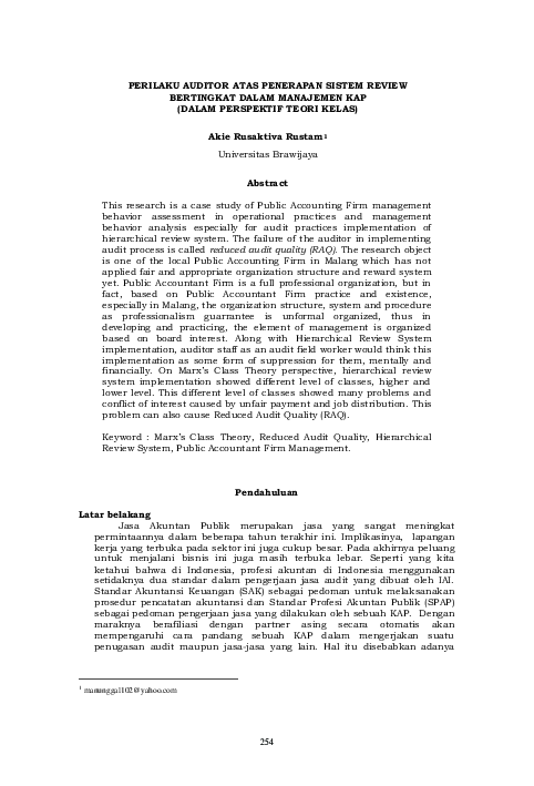 (PDF) Perilaku Auditor atas Penerapan Sistem Review Bertingkat dalam Manajemen KAP (Dalam ...