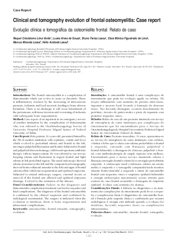 (PDF) Clinical and tomography evolution of frontal osteomyelitis: Case ...