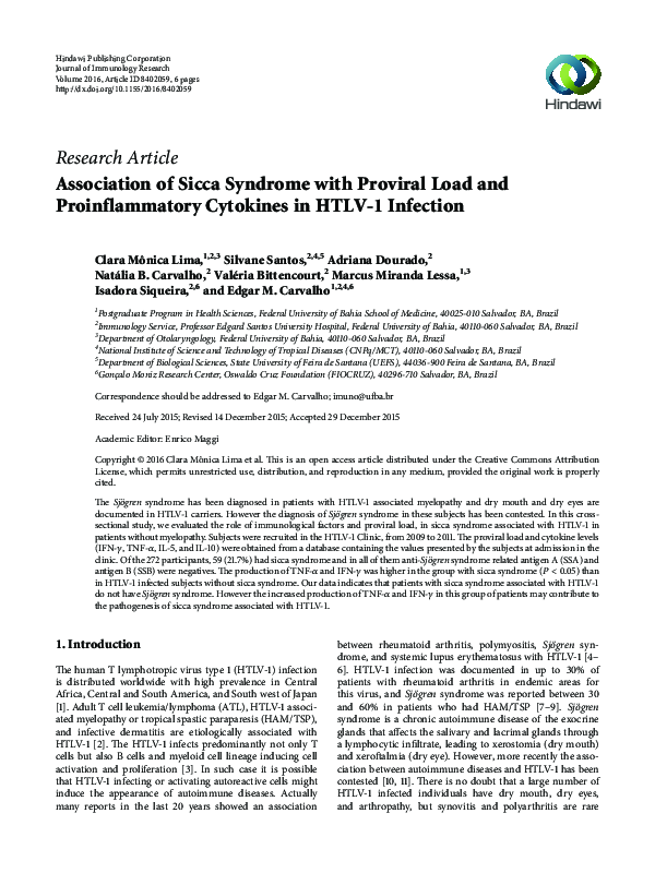 (PDF) Association of Sicca Syndrome with Proviral Load and ...