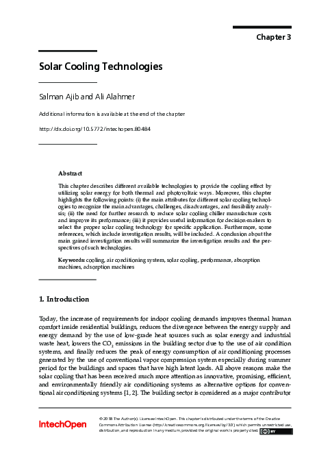 (PDF) Solar Cooling Technologies