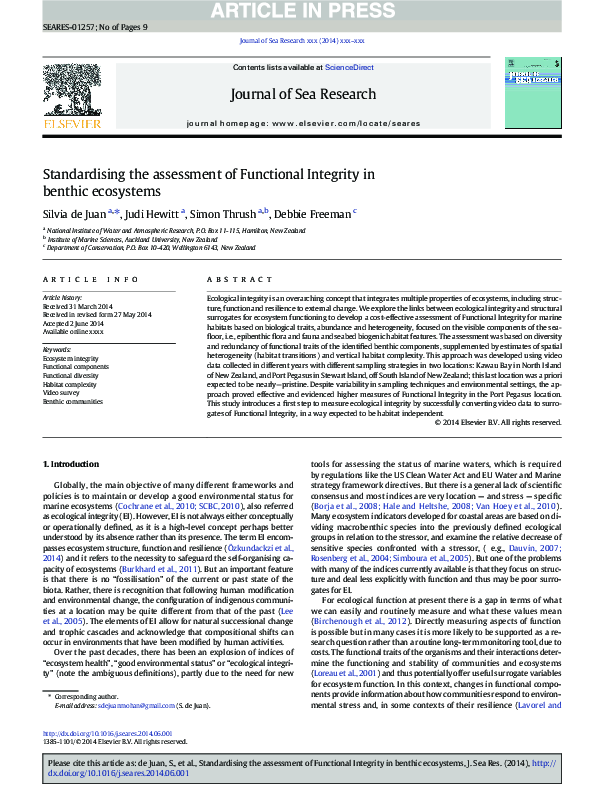(PDF) Standardising the assessment of Functional Integrity in benthic ...