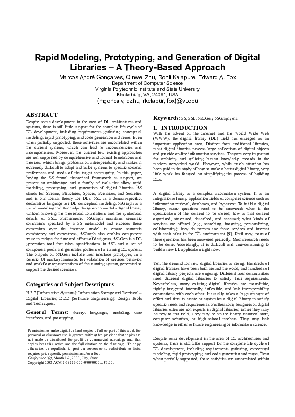 (PDF) Rapid Modeling, Prototyping, and Generation of Digital Libraries ...
