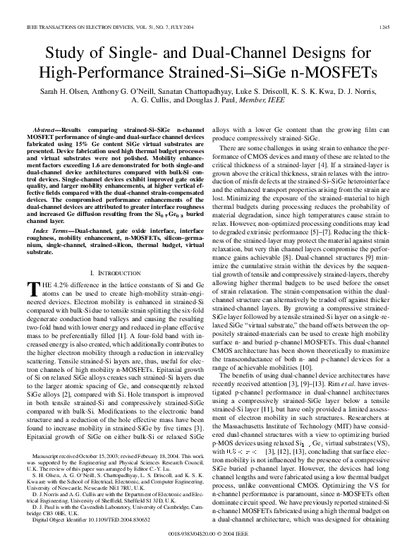 (PDF) Study of Single- and Dual-Channel Designs for High-Performance ...