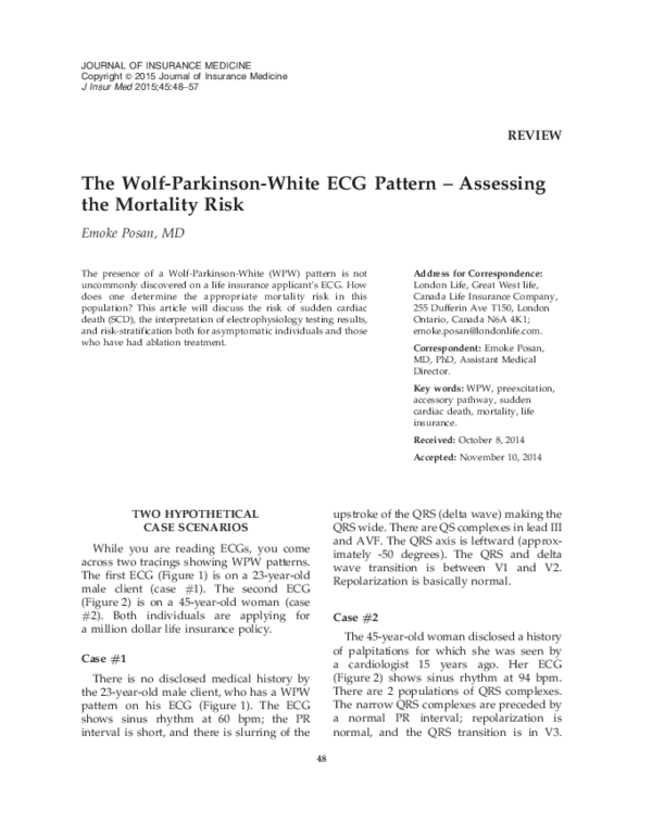 (PDF) The Wolf-Parkinson-White ECG Pattern – Assessing the Mortality Risk