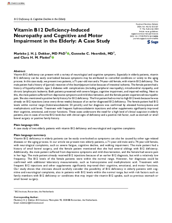 (PDF) Vitamin B12 Deficiency-Induced Neuropathy and Cognitive and Motor ...