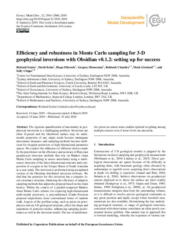 (PDF) Efficiency and robustness in Monte Carlo sampling for 3-D geophysical inversions with ...