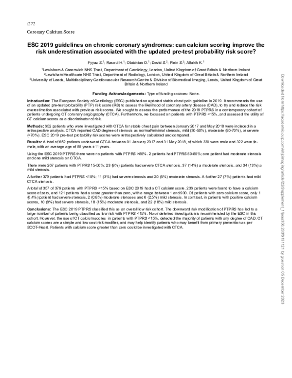 (PDF) ESC 2019 guidelines on chronic coronary syndromes: can calcium ...