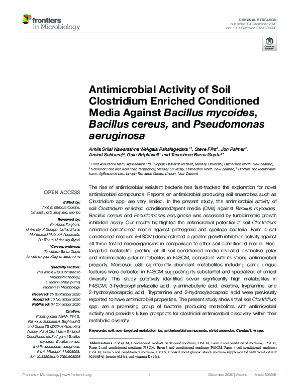 (PDF) Antimicrobial Activity of Soil Clostridium Enriched Conditioned Media Against Bacillus ...