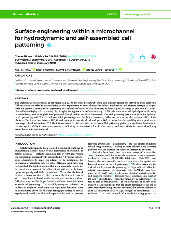 (PDF) Surface engineering within a microchannel for hydrodynamic and self-assembled cell ...