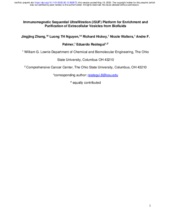 (PDF) Immunomagnetic Sequential Ultrafiltration (iSUF) Platform for Enrichment and Purification ...