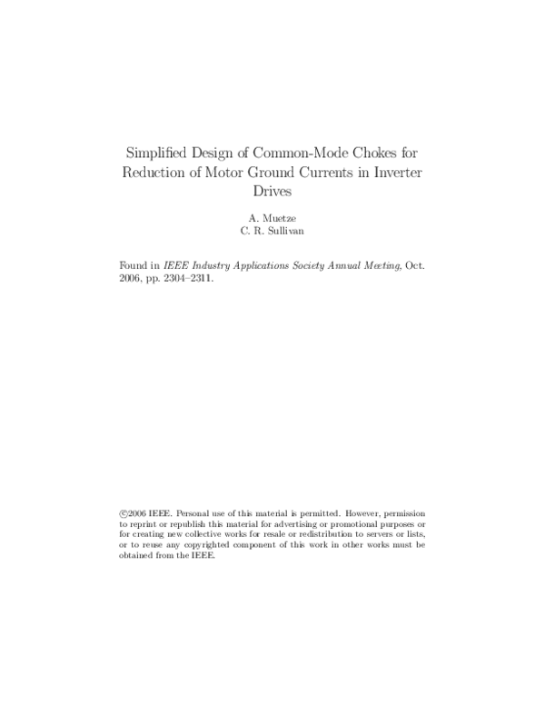 (PDF) Simplified Design of Common-Mode Chokes for Reduction of Motor ...