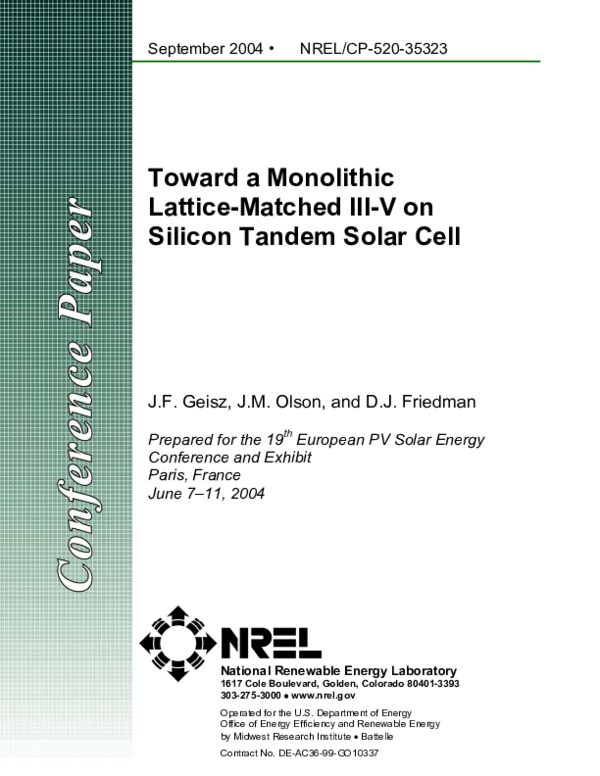 (PDF) Toward a Monolithic Lattice-Matched III-V on Silicon Tandem Solar ...