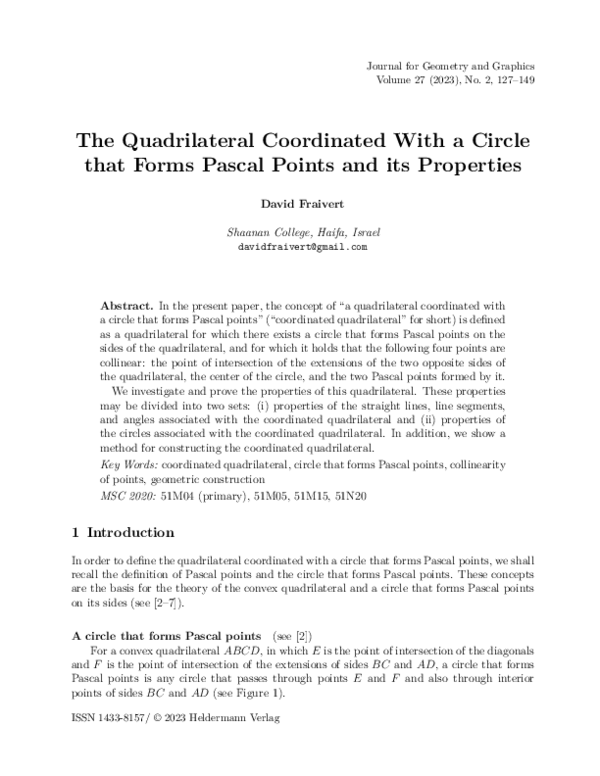 (PDF) The Quadrilateral Coordinated With a Circle that Forms Pascal Points and its Properties ...