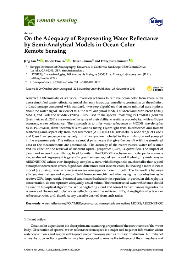 (PDF) On the Adequacy of Representing Water Reflectance by Semi ...