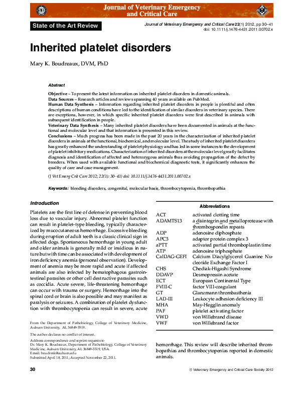 (PDF) Inherited platelet disorders | Mary Boudreaux - Academia.edu