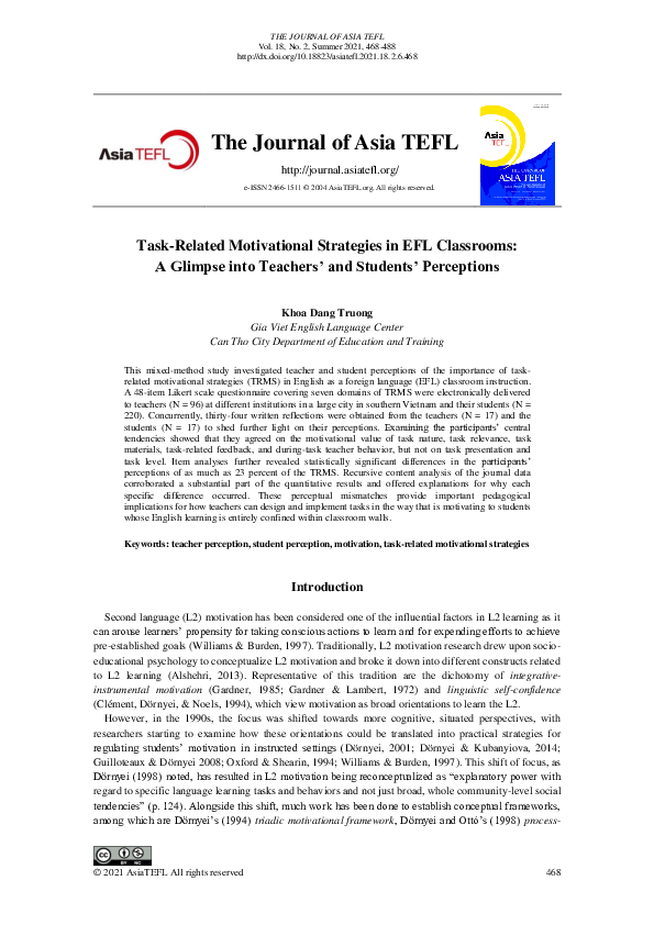 (PDF) Task-Related Motivational Strategies in EFL Classrooms : A ...