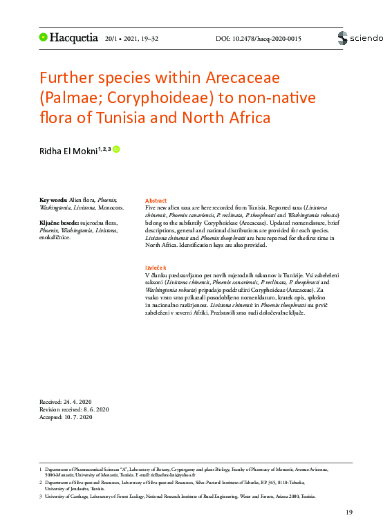 (PDF) Further species within Arecaceae (Palmae; Coryphoideae) to non ...