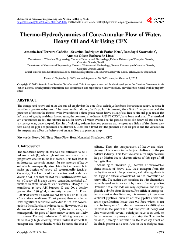 (PDF) Thermo-Hydrodynamics of Core-Annular Flow of Water, Heavy Oil and ...