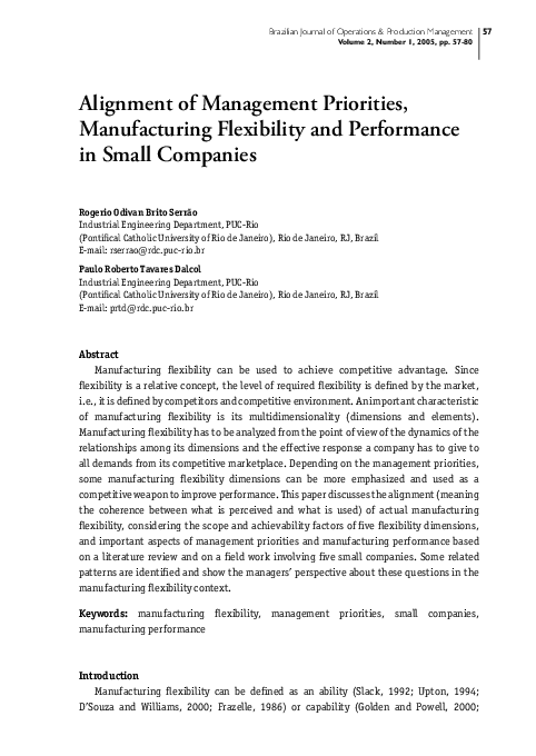 (PDF) Alignment of Management Priorities, Manufacturing Flexibility and ...