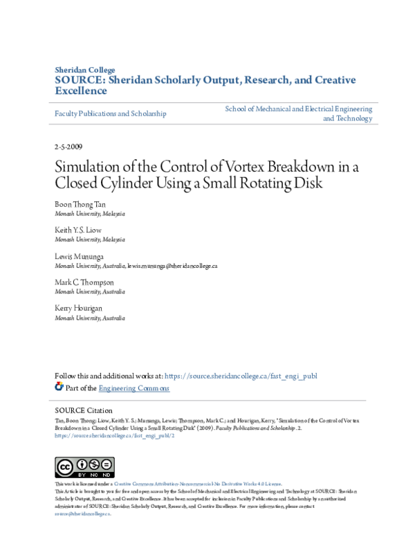 (PDF) Simulation of the control of vortex breakdown in a closed cylinder using a small rotating ...