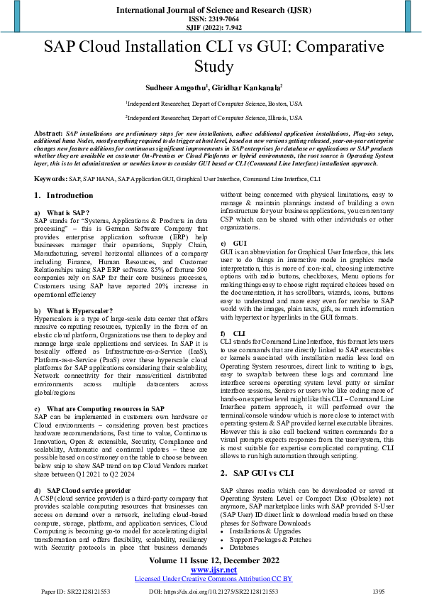 (PDF) SAP Cloud Installation CLI vs GUI: Comparative Study