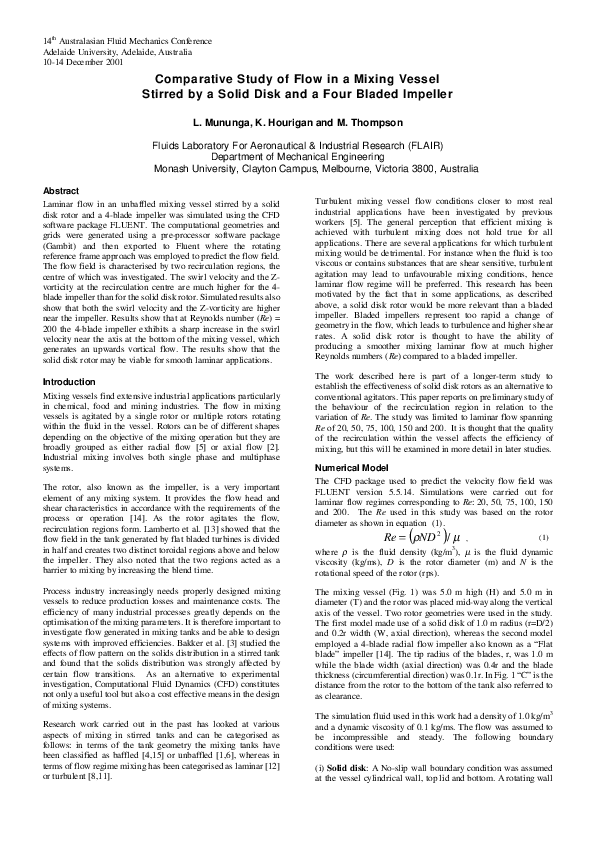 (PDF) Comparative study of flow in a mixing vessel stirred by a solid ...