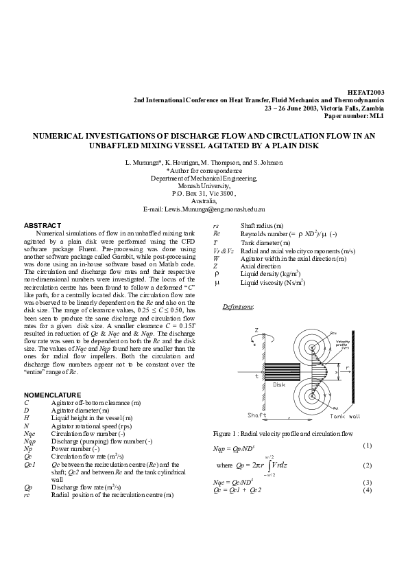 (PDF) Numerical Investigations of Discharge Flow and Circulation Flow ...