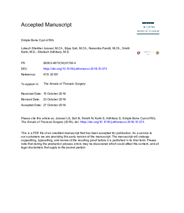 (PDF) Simple Bone Cyst of Rib