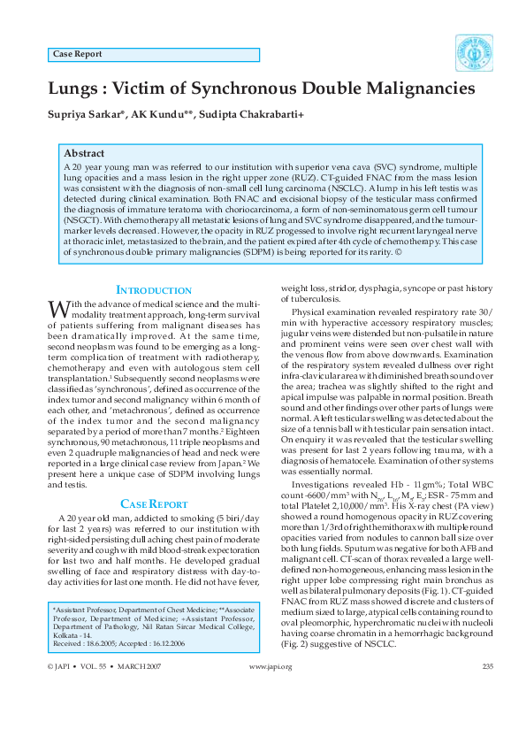 (PDF) Lungs: victim of synchronous double malignancies