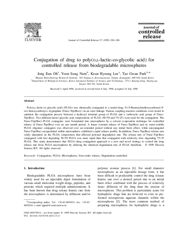 (PDF) Conjugation of drug to poly(?,?-lactic-co-glycolic acid) for controlled release from ...
