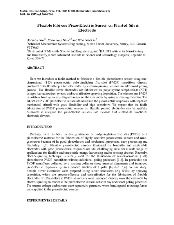 (PDF) Flexible Fibrous Piezo-Electric Sensor on Printed Silver Electrode
