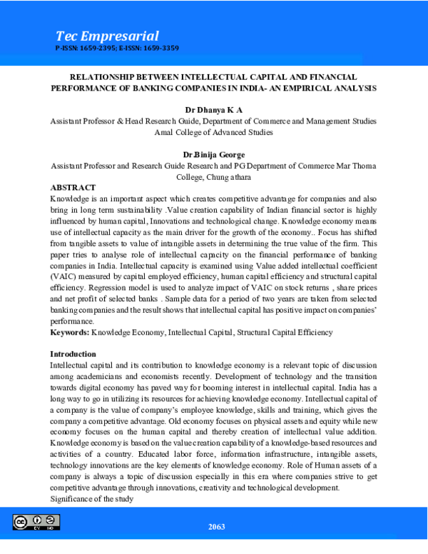 (PDF) RELATIONSHIP BETWEEN INTELLECTUAL CAPITAL AND FINANCIAL ...