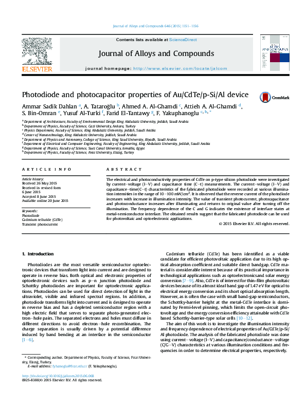 (PDF) Photodiode and photocapacitor properties of Au/CdTe/p-Si/Al device