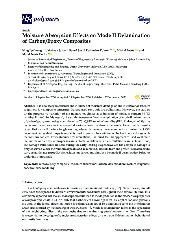 Pdf Moisture Absorption Effects On Mode Ii Delamination Of Carbon
